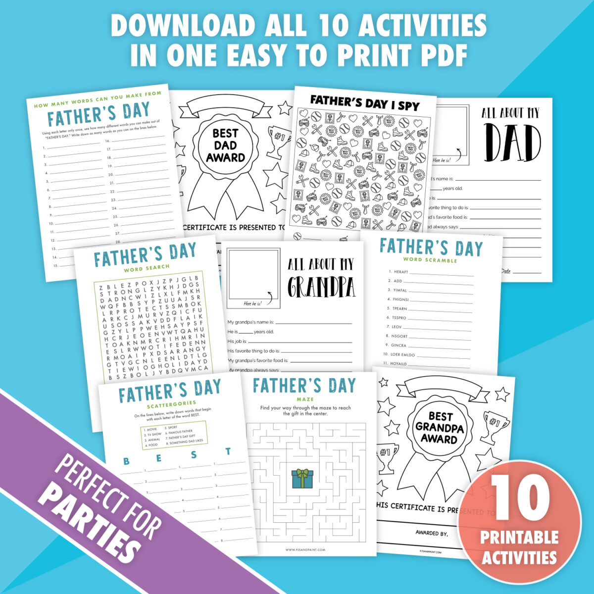 10 Free Printable Father's Day Games and Activities - Pjs and Paint