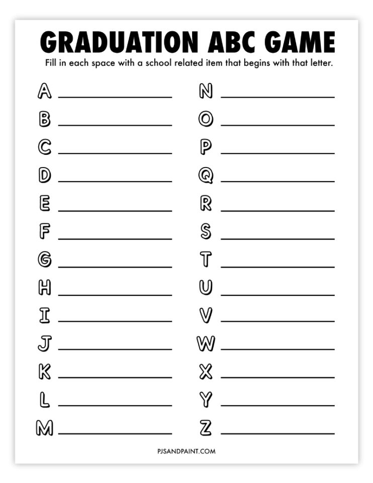 Free Printable Graduation ABC Game - Pjs and Paint