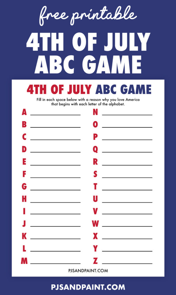 Free Printable 4th of July ABC Game - Pjs and Paint