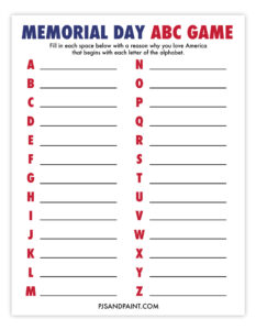Free Printable Memorial Day ABC Game - Pjs and Paint