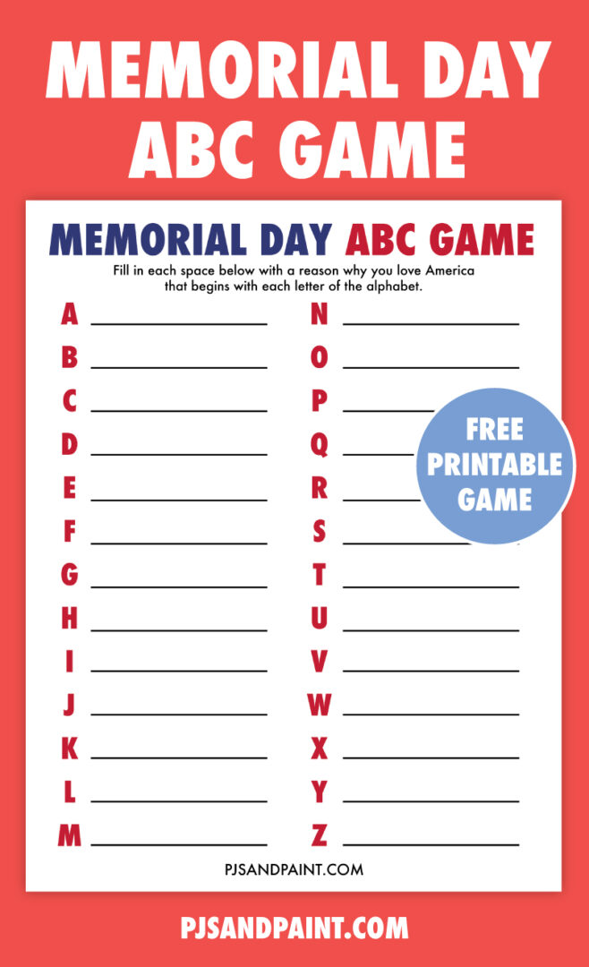 Free Printable Memorial Day ABC Game - Pjs and Paint