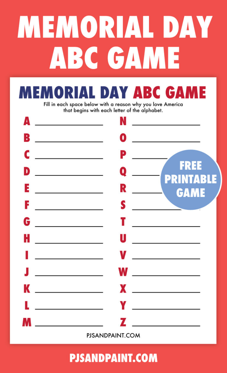 Free Printable Memorial Day ABC Game - Pjs and Paint