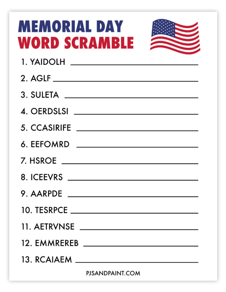 8 Free Printable Memorial Day Games and Activities - Pjs and Paint
