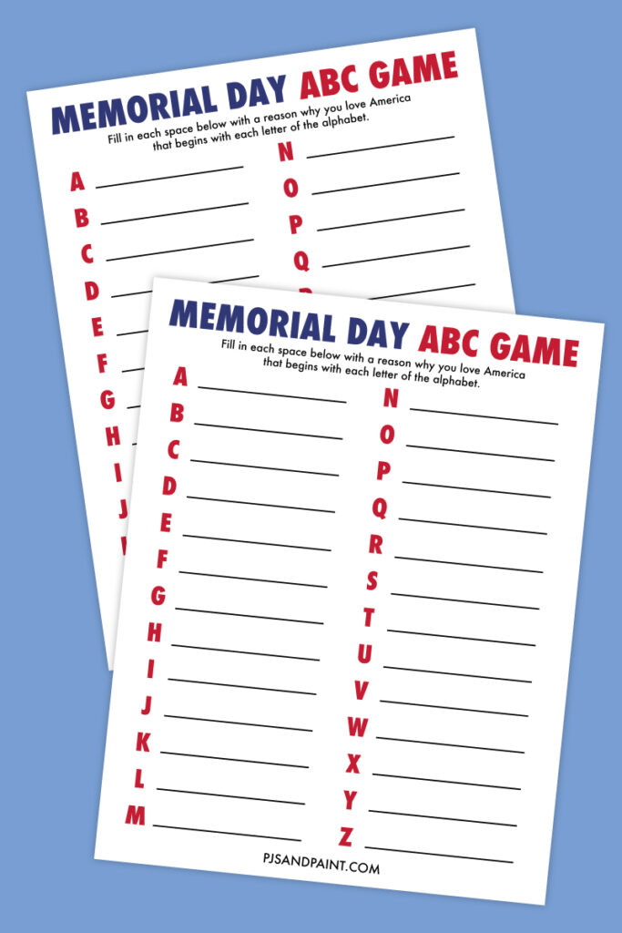 Free Printable Memorial Day ABC Game - Pjs and Paint