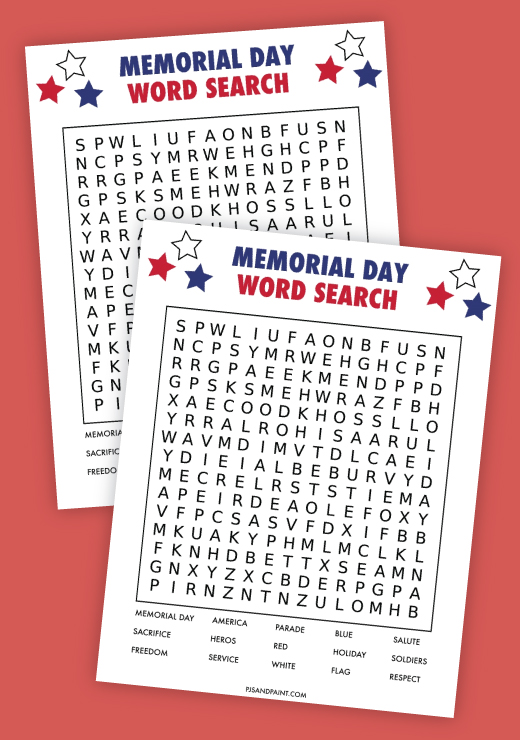 Free Printable Memorial Day Word Search - Pjs and Paint