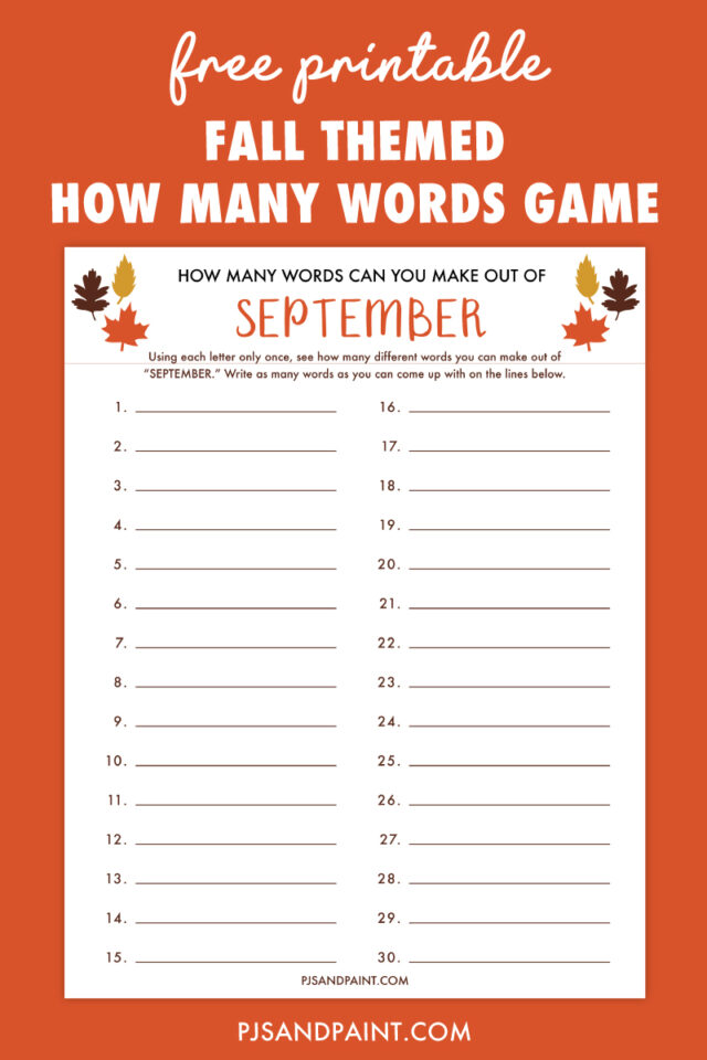 How many words can you make out of September | Free Printable Game