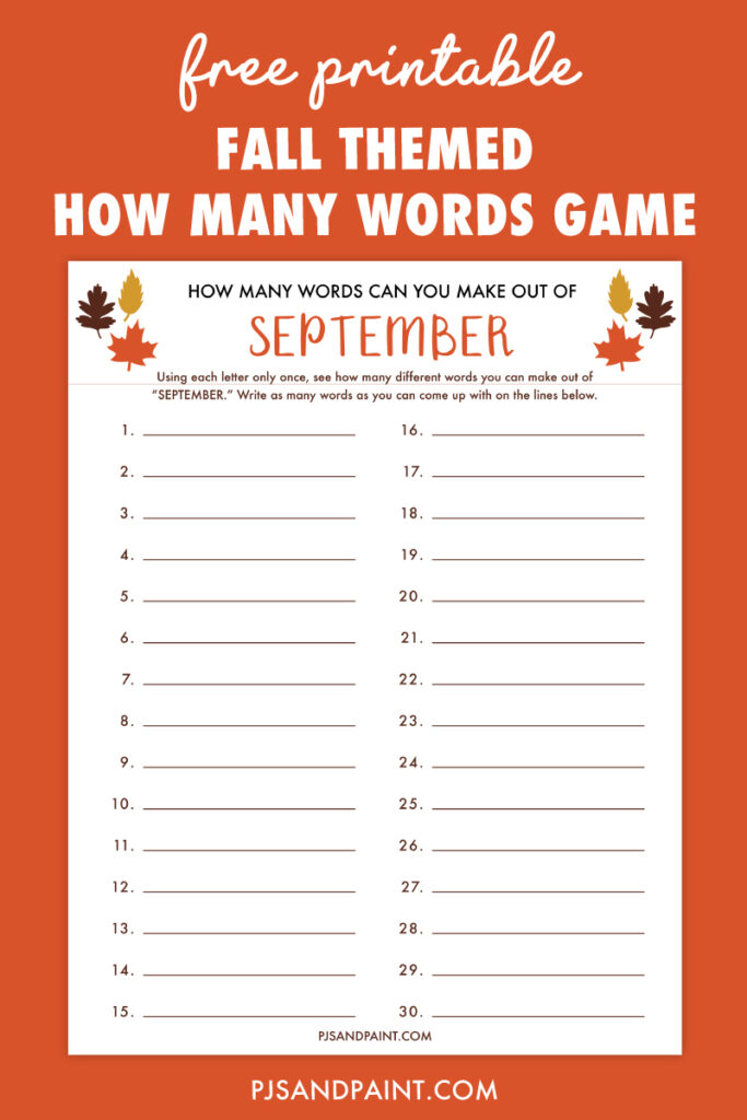 How many words can you make out of September | Free Printable Game