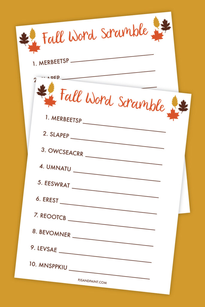 Free Printable Fall Word Scramble - Pjs and Paint