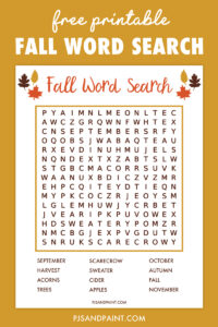 Free Printable Fall Word Search - Pjs and Paint