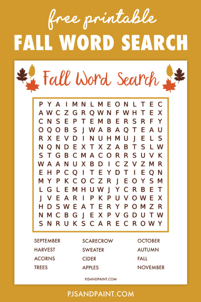 Free Printable Fall Word Search - Pjs and Paint