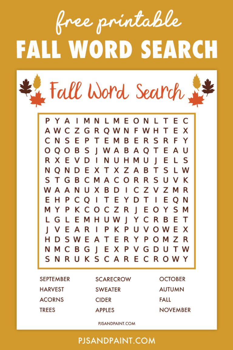 Free Printable Fall Word Search - Pjs and Paint