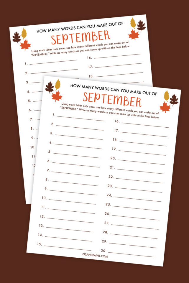 How many words can you make out of September | Free Printable Game