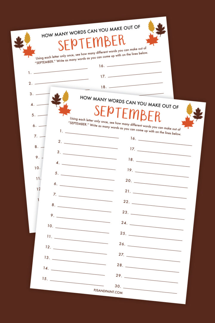 How many words can you make out of September | Free Printable Game