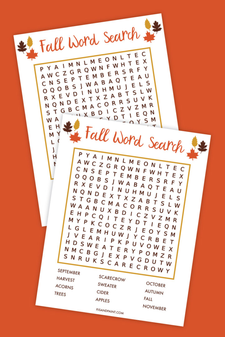 Free Printable Fall Word Search - Pjs and Paint