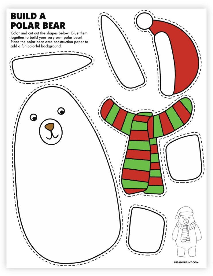 8 Free Printable Christmas Themed Cut and Paste Projects - Pjs and Paint