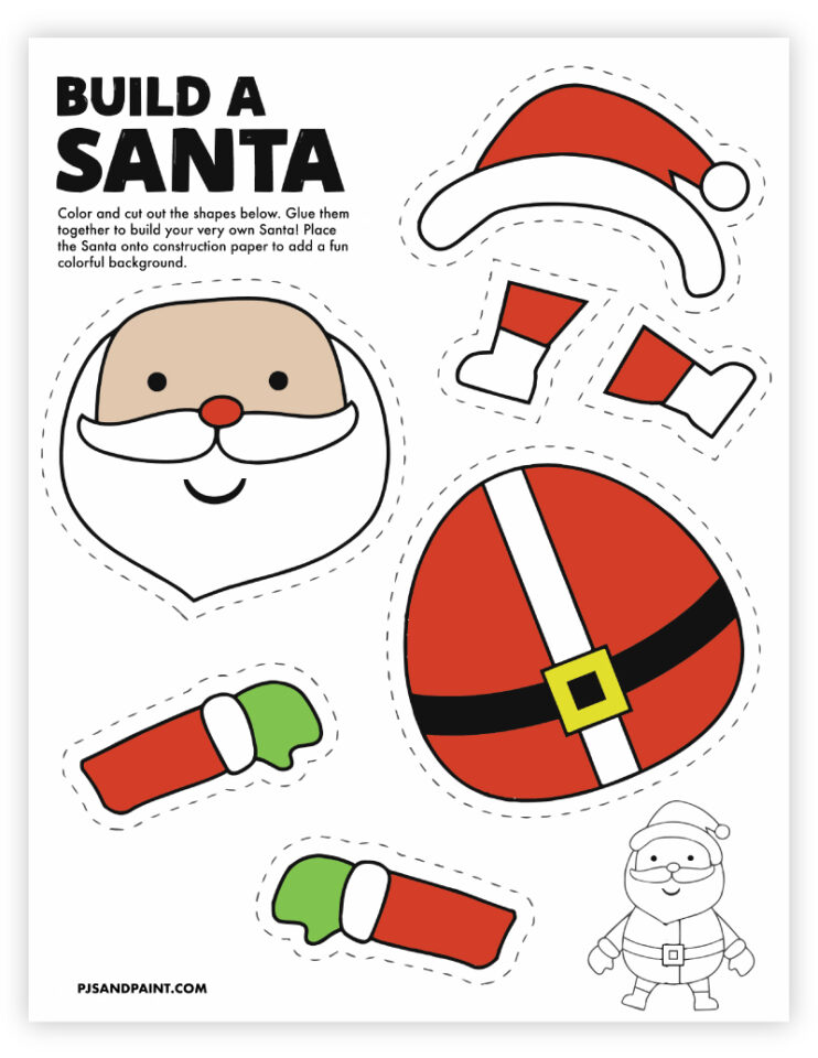 8 Free Printable Christmas Themed Cut and Paste Projects - Pjs and Paint