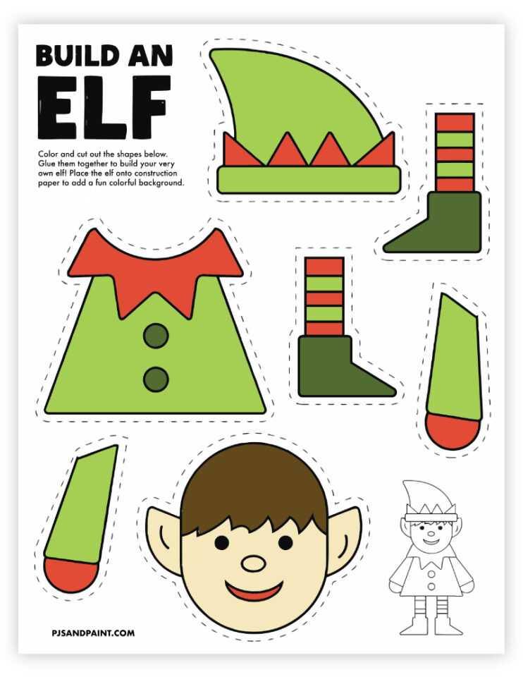 8 Free Printable Christmas Themed Cut and Paste Projects - Pjs and Paint