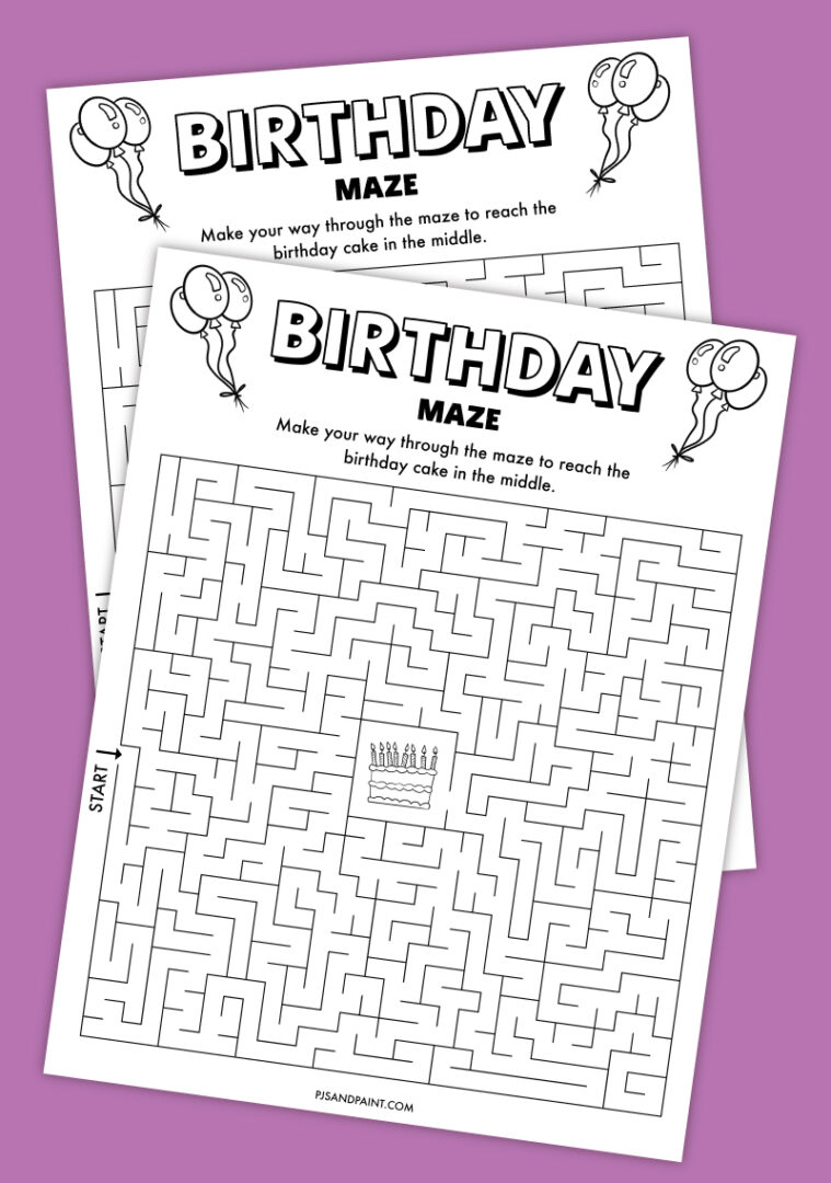 Free Printable Birthday Maze - Pjs and Paint