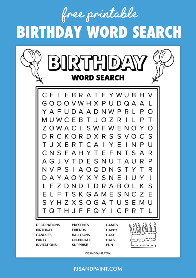 Free Printable Birthday Word Search - Pjs and Paint