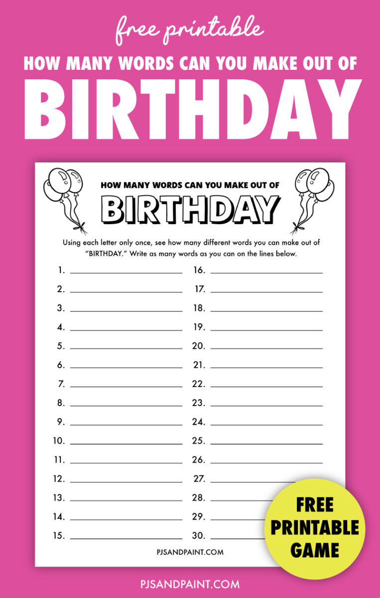 How many words can you make out of Birthday | Free Printable Game - Pjs ...