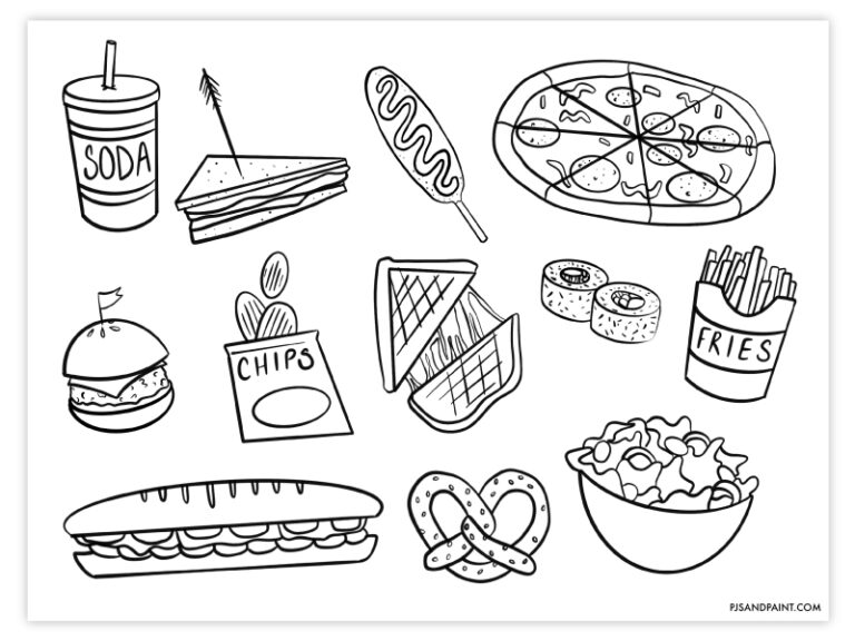 7 Free Printable Food Themed Coloring Pages - Pjs and Paint