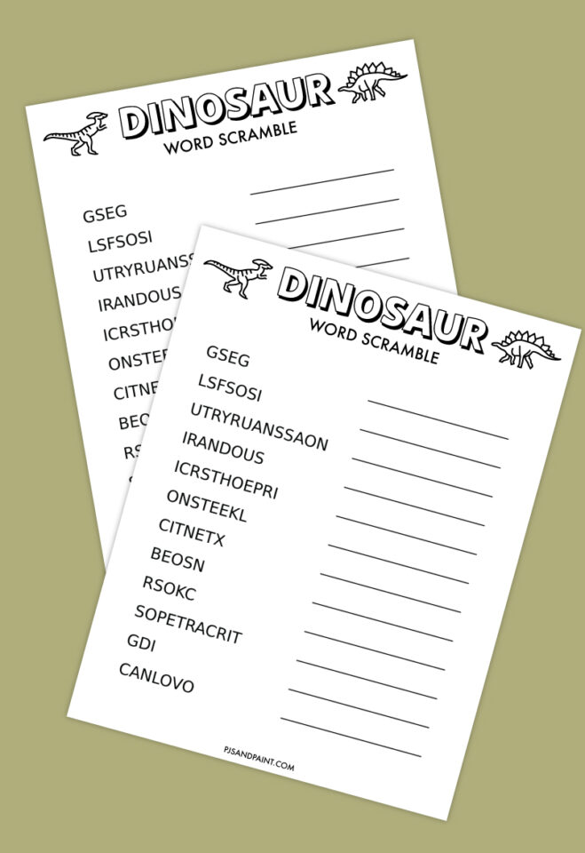 Free Printable Dinosaur Word Scramble - Pjs and Paint