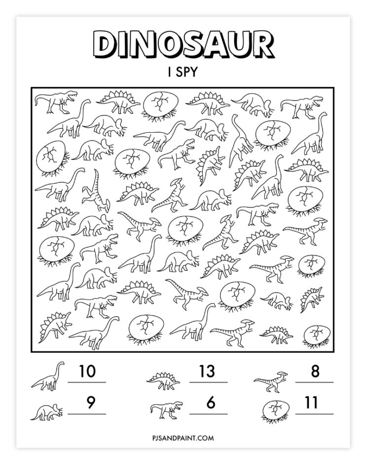 Free Printable Dinosaur I Spy Game - Pjs and Paint