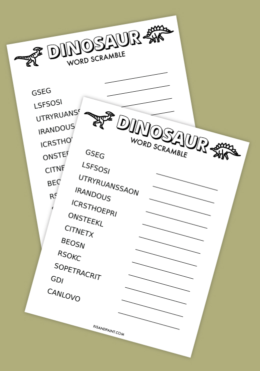 Free Printable Dinosaur Word Scramble - Pjs and Paint