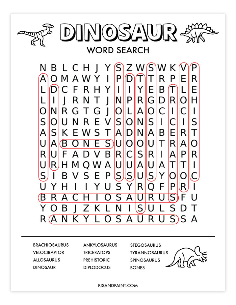 Free Printable Dinosaur Word Search - Pjs and Paint