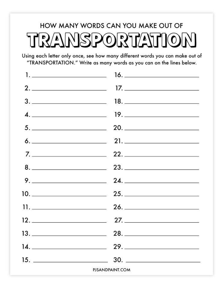16 Free Printable Transportation Themed Games & Activities - Pjs and Paint