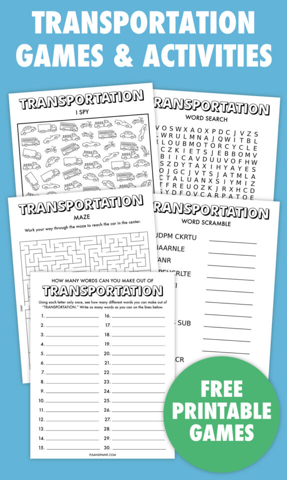 16 Free Printable Transportation Themed Games & Activities - Pjs and Paint
