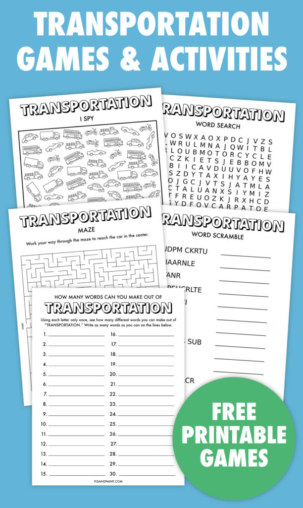 16 Free Printable Transportation Themed Games & Activities - Pjs and Paint