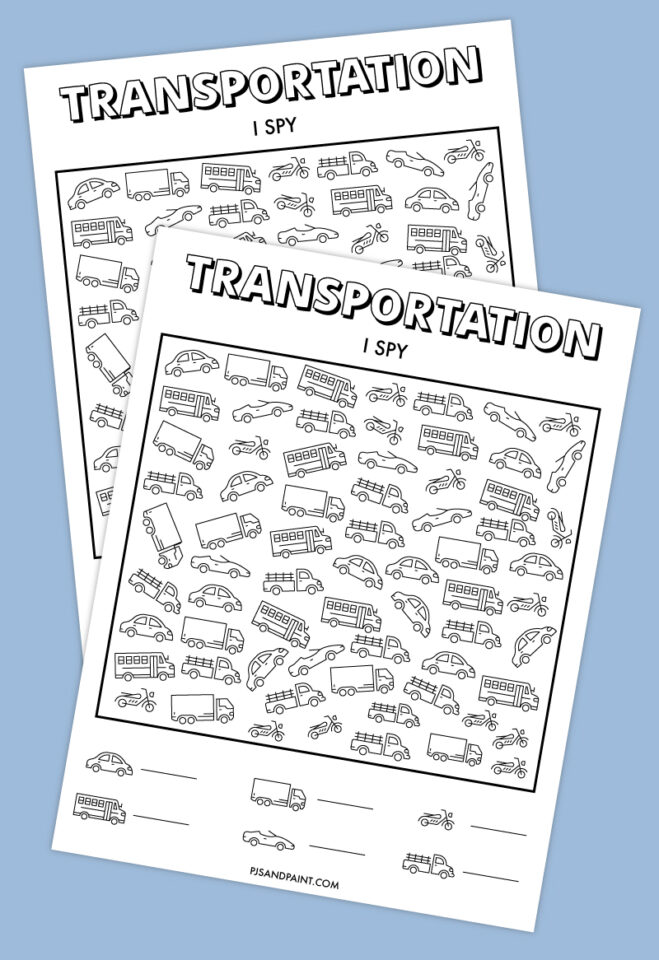 Free Printable Transportation I Spy Game - Pjs and Paint