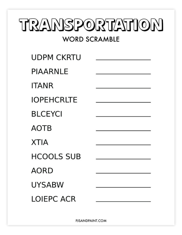 16 Free Printable Transportation Themed Games & Activities - Pjs and Paint