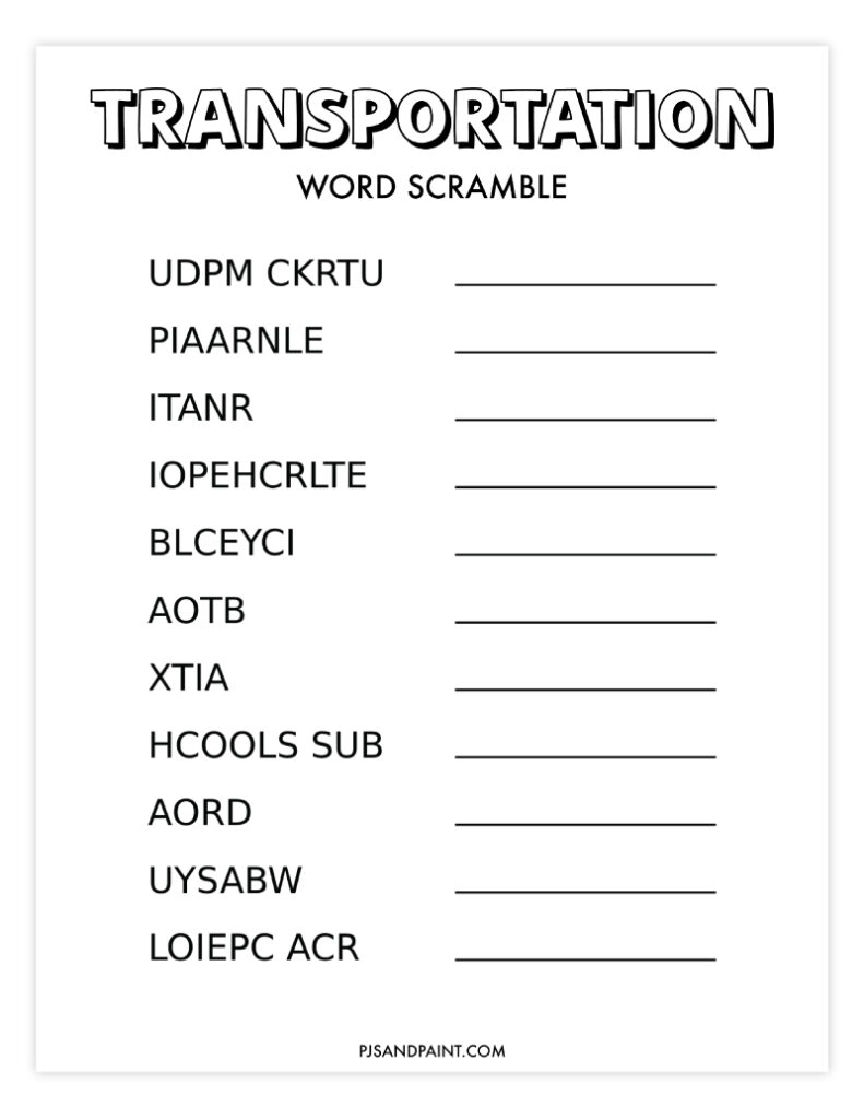 16 Free Printable Transportation Themed Games & Activities - Pjs and Paint