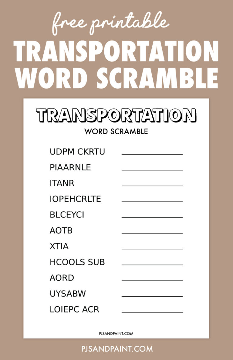 Free Printable Transportation Word Scramble - Pjs and Paint