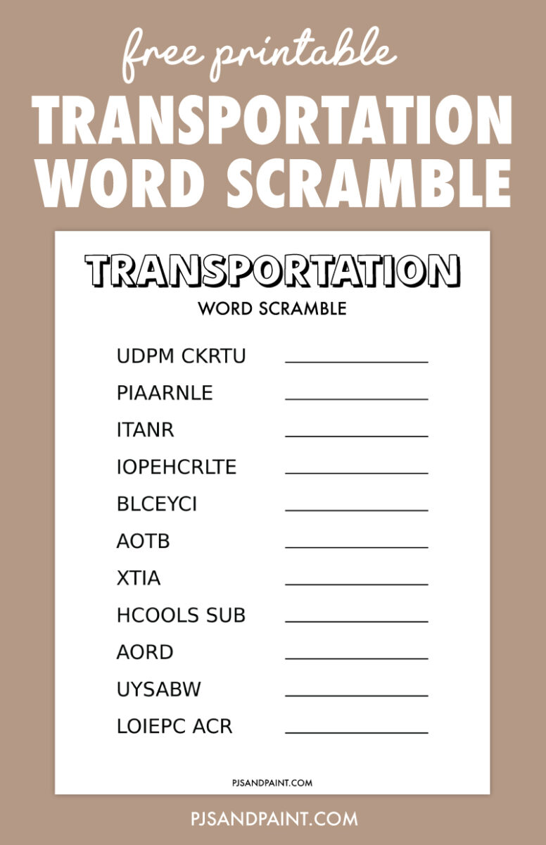 Free Printable Transportation Word Scramble - Pjs and Paint