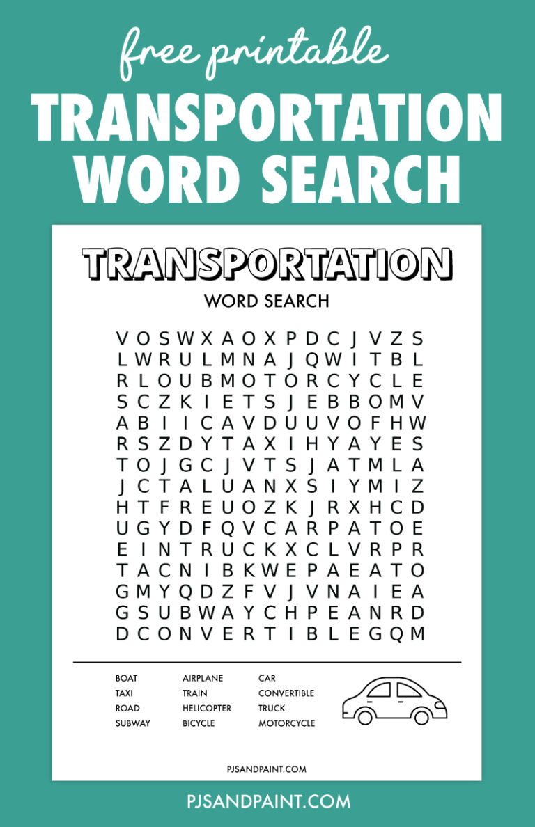 Free Printable Transportation Word Search - Pjs and Paint