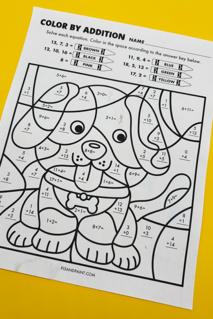 Free Printable Color by Addition Worksheet - Pjs and Paint