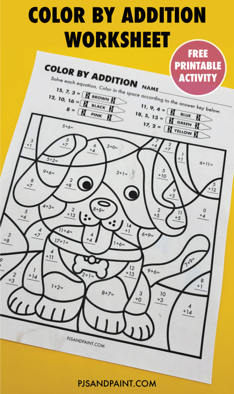 Free Printable Color by Addition Worksheet - Pjs and Paint