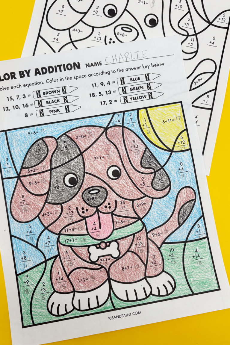 Free Printable Color by Addition Worksheet - Pjs and Paint