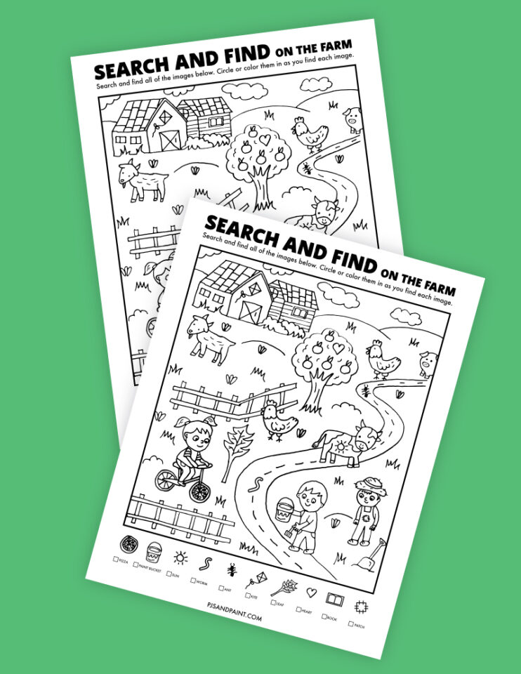 Free Printable Search and Find | On The Farm - Pjs and Paint