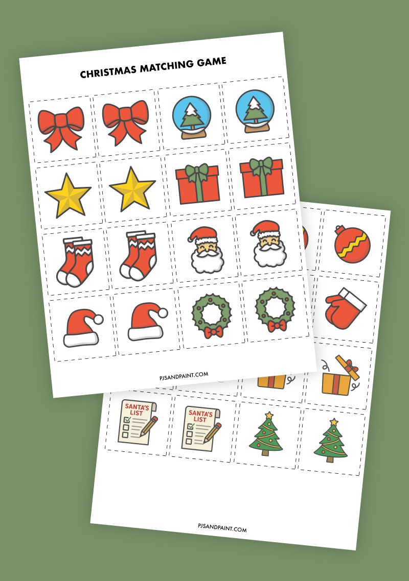 Free Printable Christmas Matching Game - Pjs and Paint