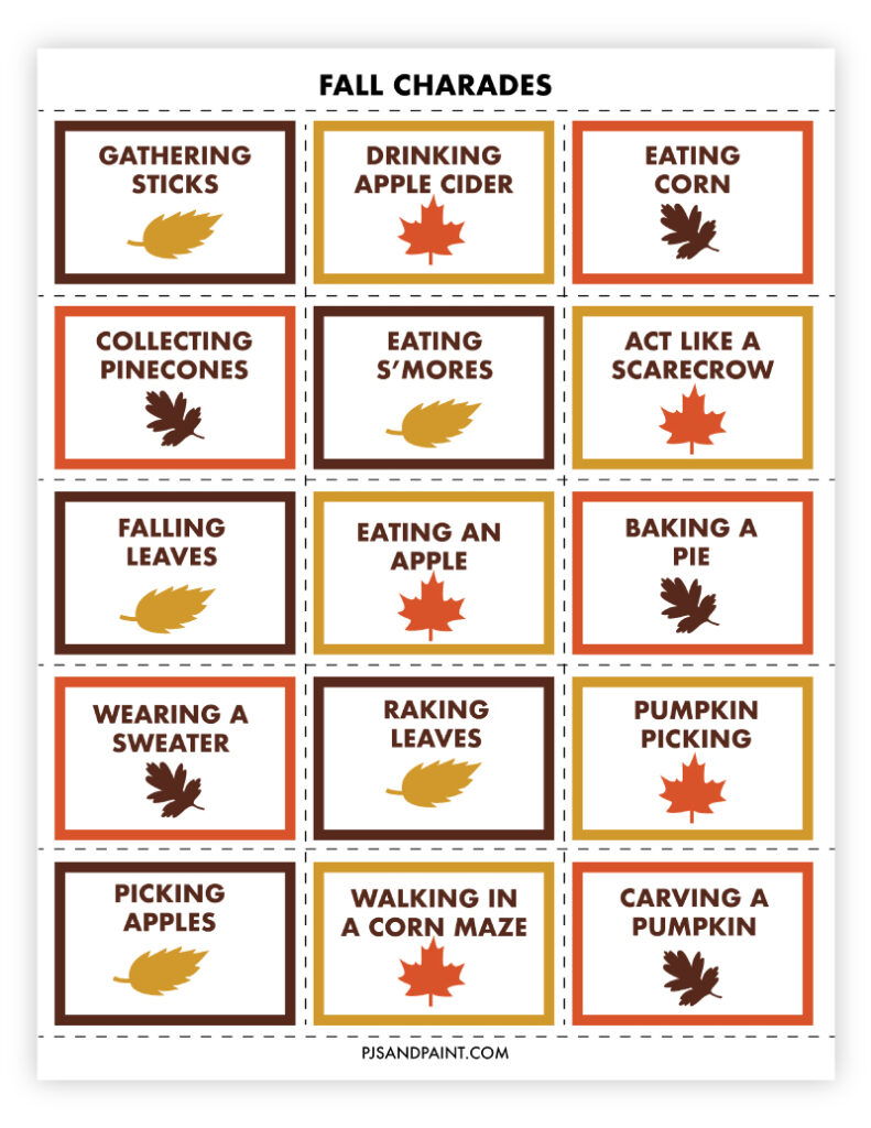 Free Printable Fall Charades - Pjs and Paint