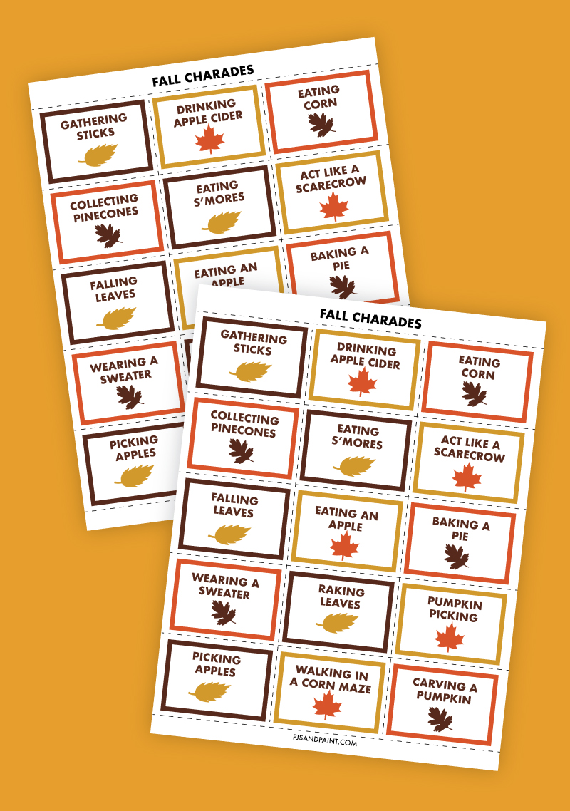 Free Printable Fall Charades - Pjs and Paint