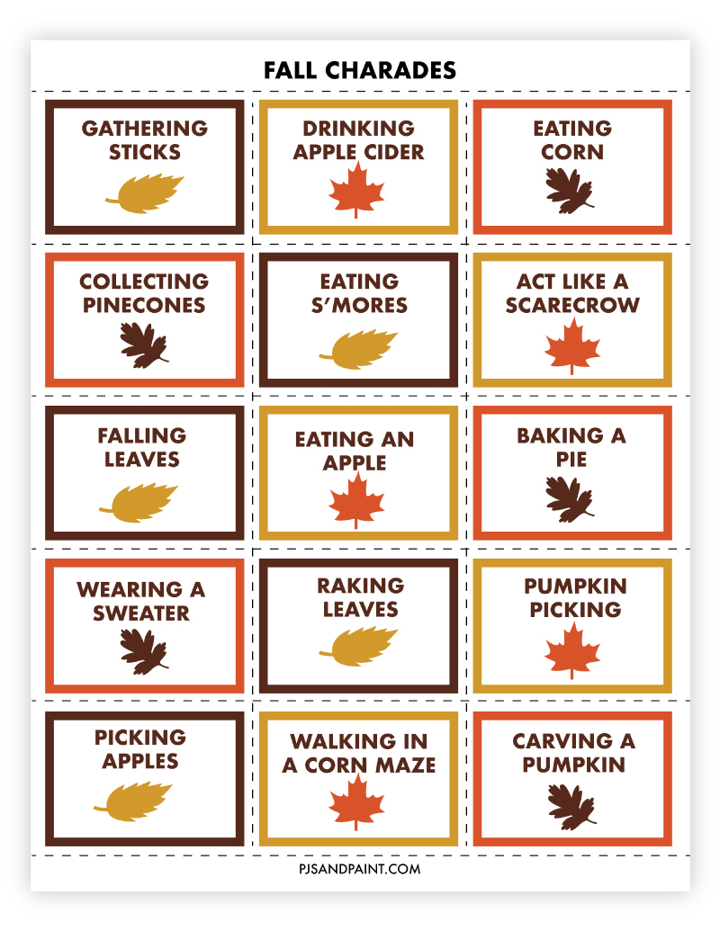 Free Printable Fall Charades - Pjs and Paint