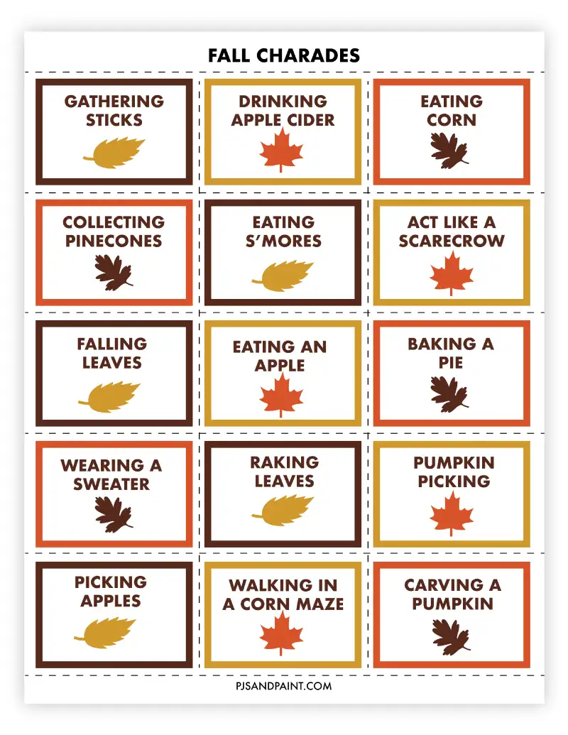 Free Printable Fall Charades - Pjs and Paint