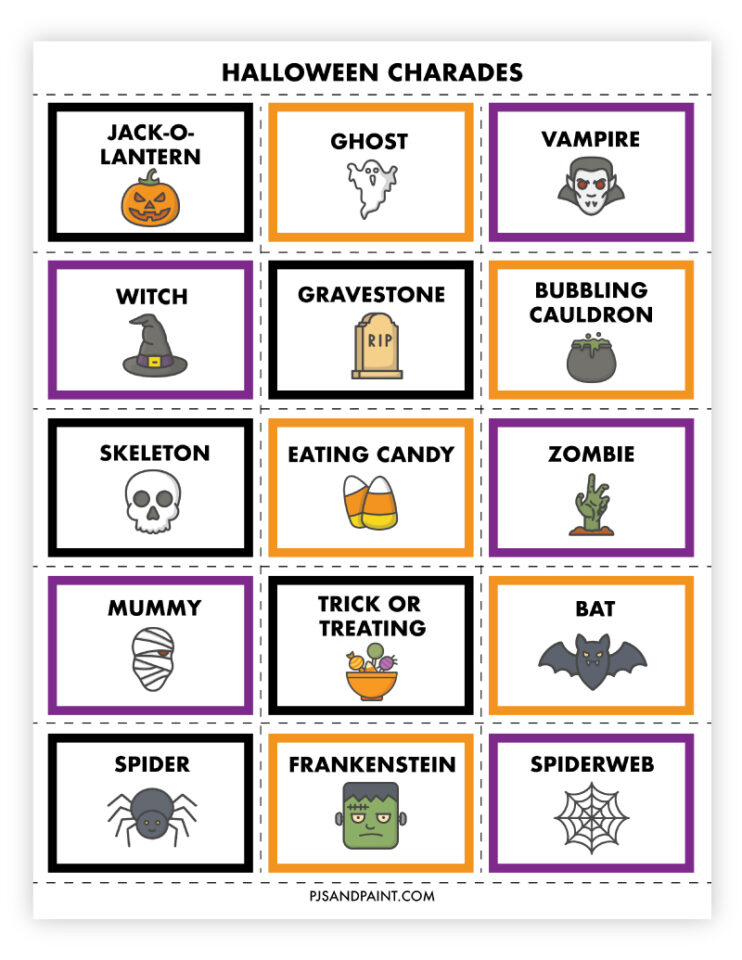 Free Printable Halloween Charades - Pjs and Paint