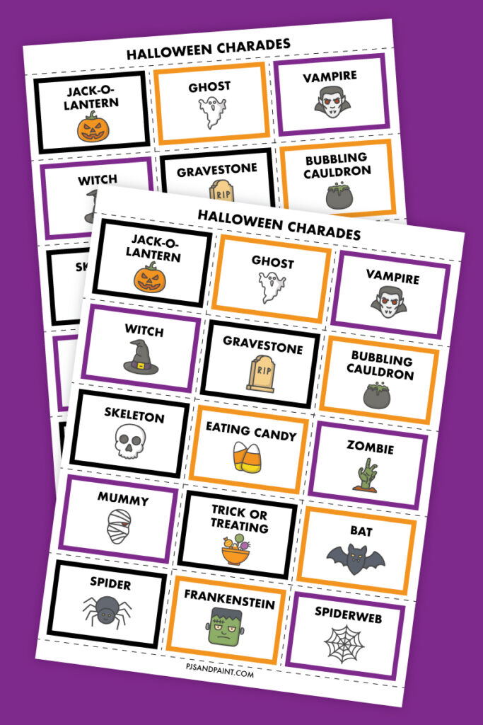 Free Printable Halloween Charades - Pjs and Paint