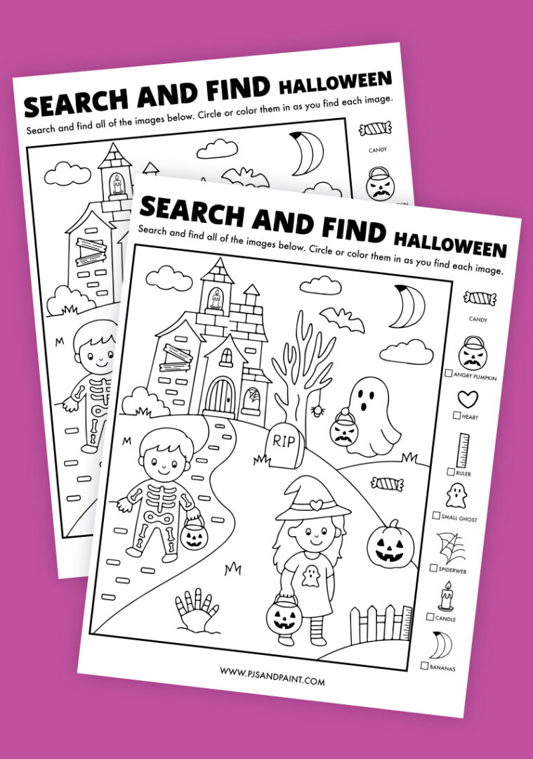 Free Printable Halloween Search and Find - Pjs and Paint